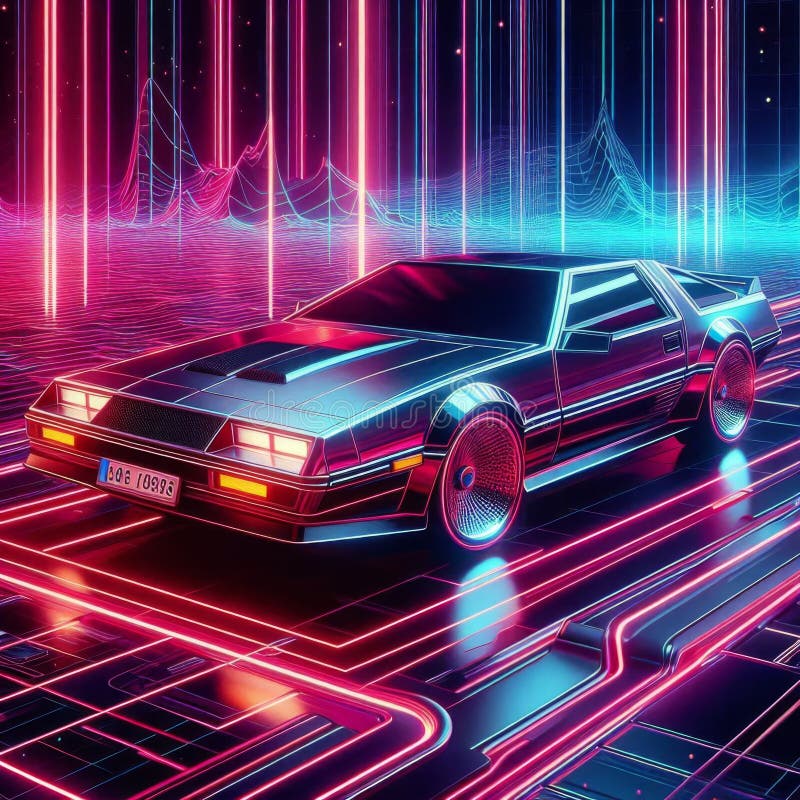 Synthwave Car with Futuristic Retro Wave Vibes - AI Generated Art Stock ...