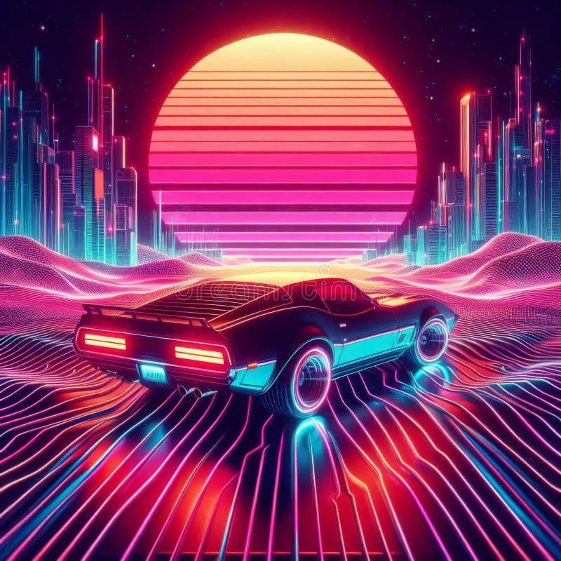 Synthwave Car with Futuristic Retro Wave Vibes - AI Generated Art Stock ...