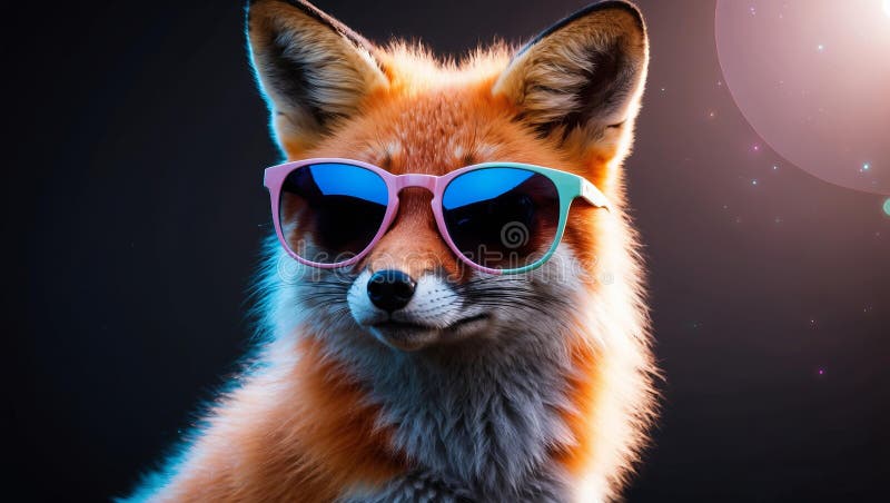 Synthwave Colorful Fox with Sunglasses is Confidently Striking Pose ...