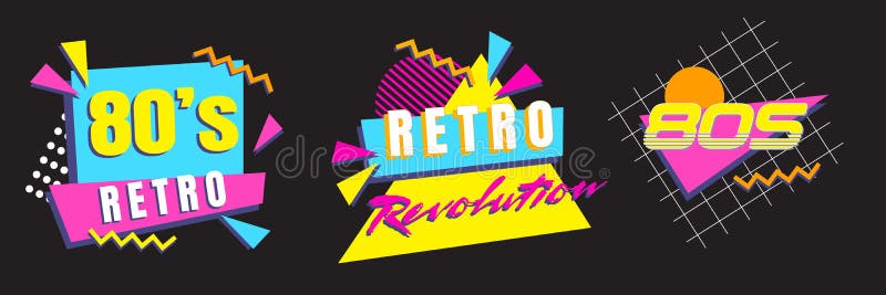 80 S Retro Graphic Collection. Synthwave Vintage Design Set. Stock ...