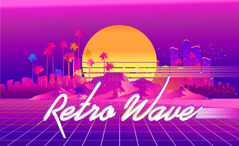 Synthwave Cyber Landscape with Laser Grid Stock Vector - Illustration ...