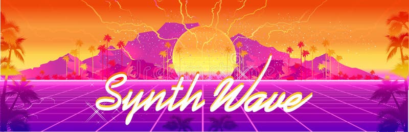 Synthwave Cyber Landscape with Laser Grid Stock Vector - Illustration ...