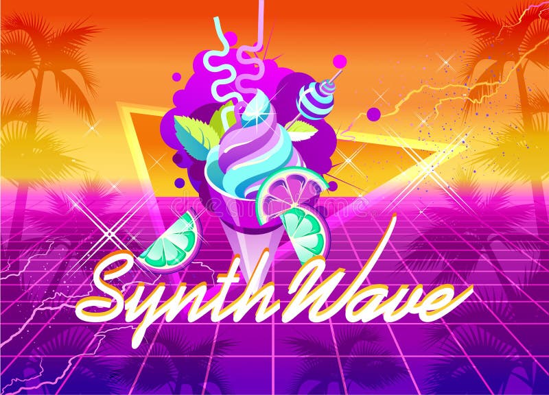 Synthwave Cyber Landscape with Laser Grid Stock Vector - Illustration ...