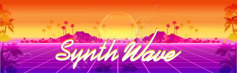 Synthwave Cyber Landscape with Laser Grid Stock Vector - Illustration ...