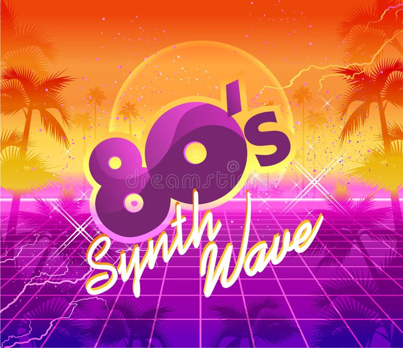 Synthwave Cyber Landscape with Laser Grid Stock Vector - Illustration ...