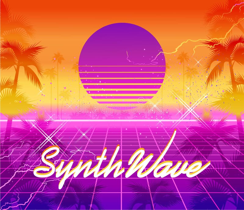 Synthwave Cyber Landscape with Laser Grid Stock Vector - Illustration ...