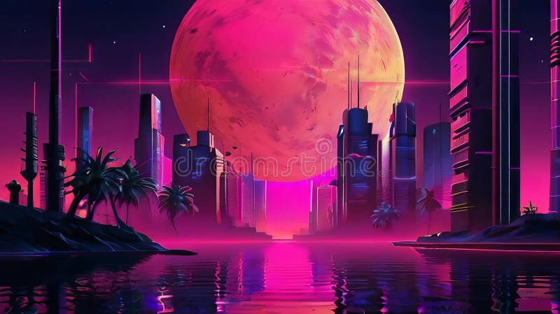 Synthwave 3D Retro Cyberpunk Landscape: Banner or Wallpaper Background ...
