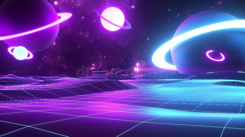 Synthwave Flying Spaceship and Planets - Loop Retrowave Landscape ...