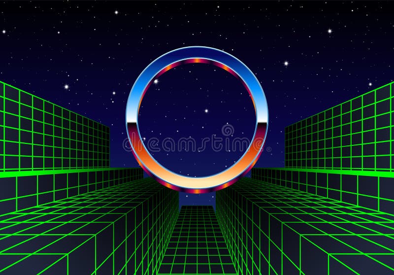 Synthwave Frame with Chrome Circle and 80s Styled Synthwave Arcade Game ...