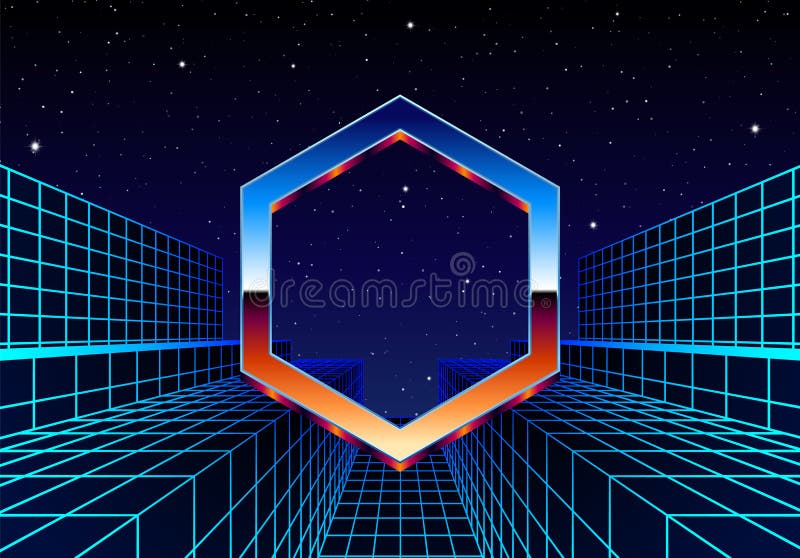 Synthwave Frame with Chrome Hexagon and 80s Styled Synthwave Arcade ...