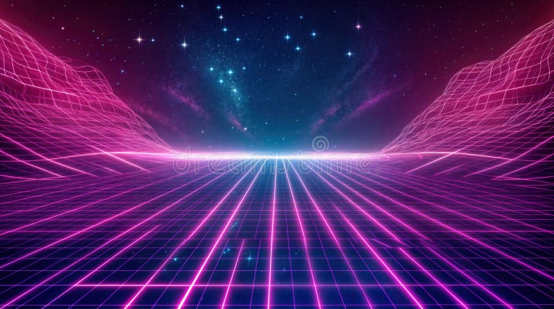 Synthwave Grid Landscape stock illustration. Illustration of artwork ...