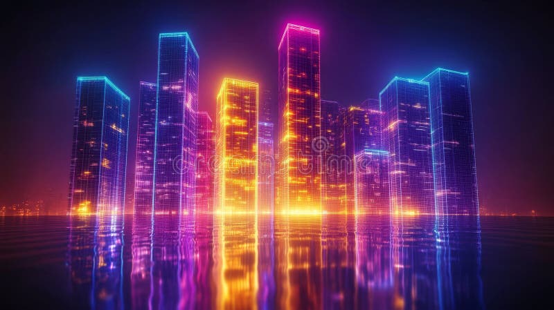 A Synthwave-inspired Cityscape Set Against a Backdrop of Neon Lights ...