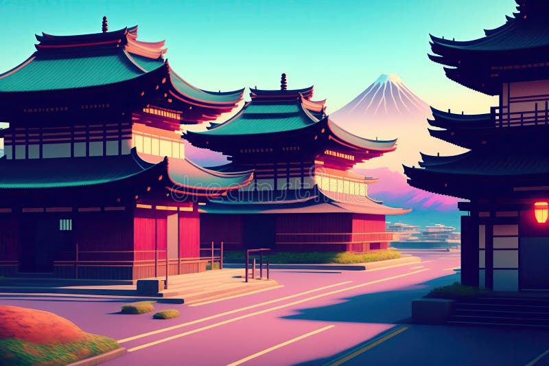 Synthwave Japanese Design Building Background Stock Illustration ...