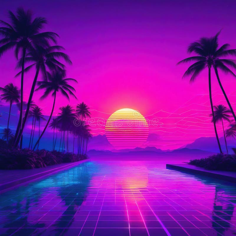 Synthwave Landscape Mountain Pyramid Retro Aesthetic Trend Pink Blue ...