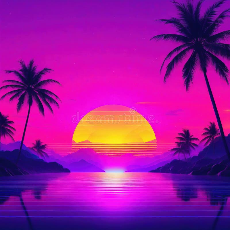 Synthwave Landscape Mountain Pyramid Retro Aesthetic Trend Pink Blue ...