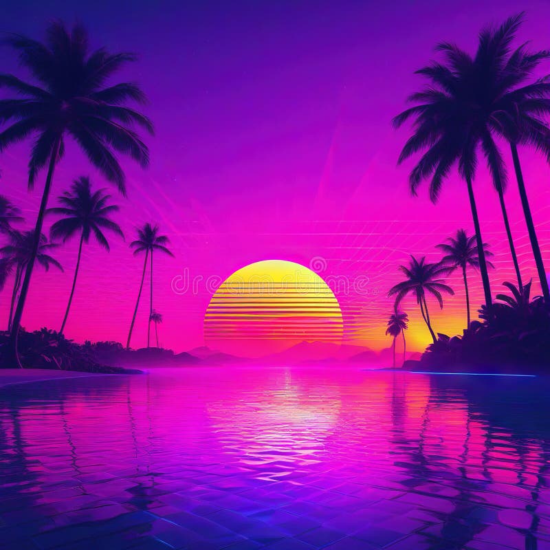 Synthwave Landscape Mountain Pyramid Retro Aesthetic Trend Pink Blue ...