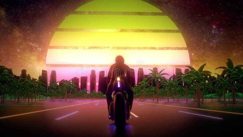 Synthwave Moto Rider in the City - Loop Retrowave Background Stock ...