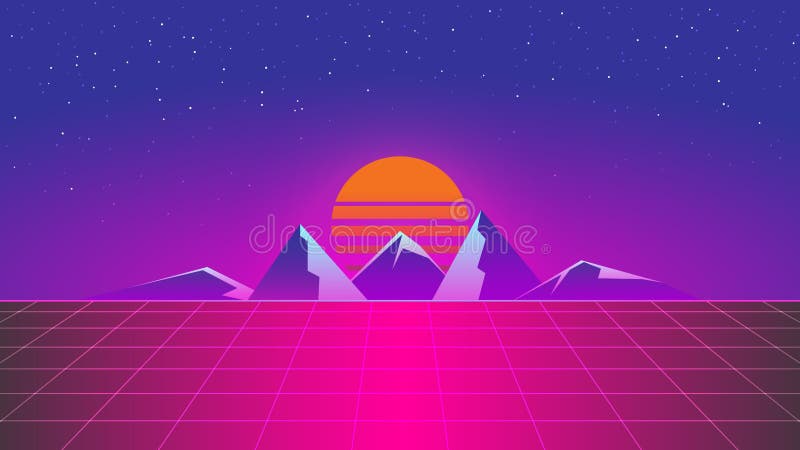Synthwave Mountain Neon Colors Sunset Wallpaper Stock Vector ...