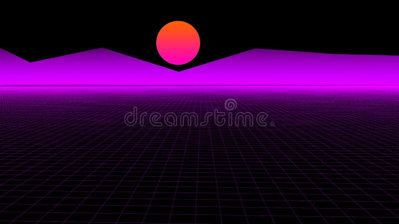 Synthwave Perspective Moonlight 3D Rendering Stock Illustration ...