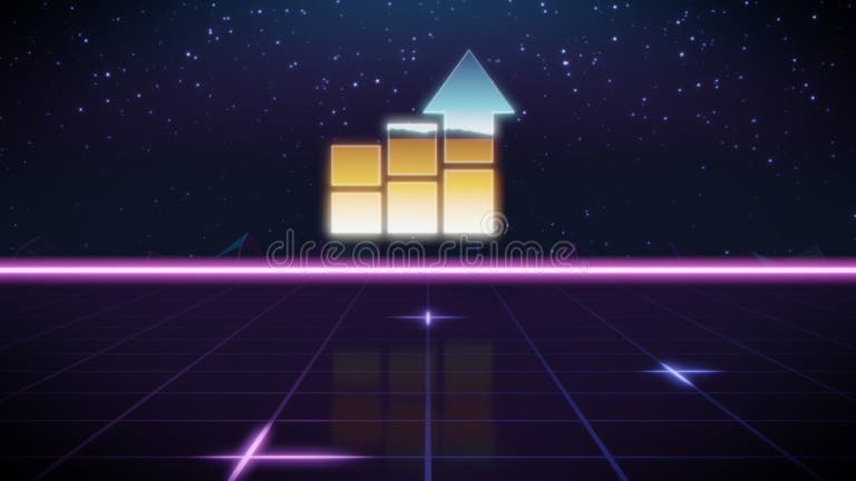 Synthwave Retro Design Icon of Bar Chart Stock Illustration ...