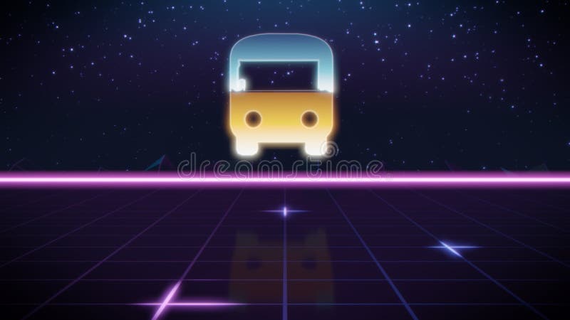 Synthwave Retro Design Icon of Bus Stock Illustration - Illustration of ...