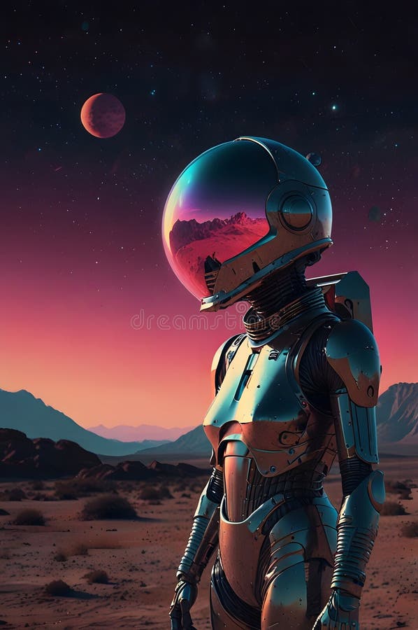 A Synthwave Retro-futuristic Astronaut Stock Illustration ...