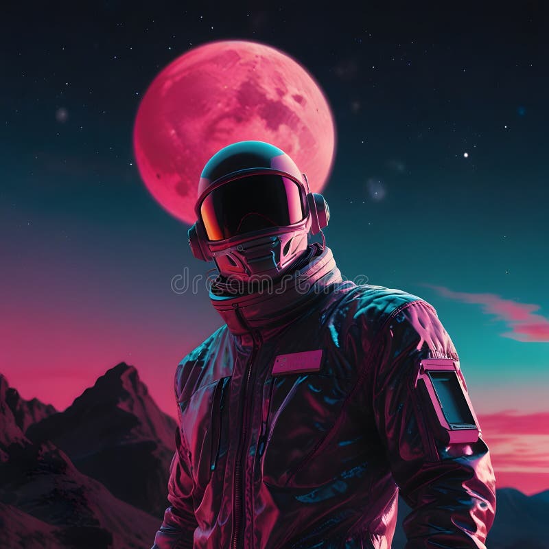 A Synthwave Retro-futuristic Astronaut Stock Illustration ...