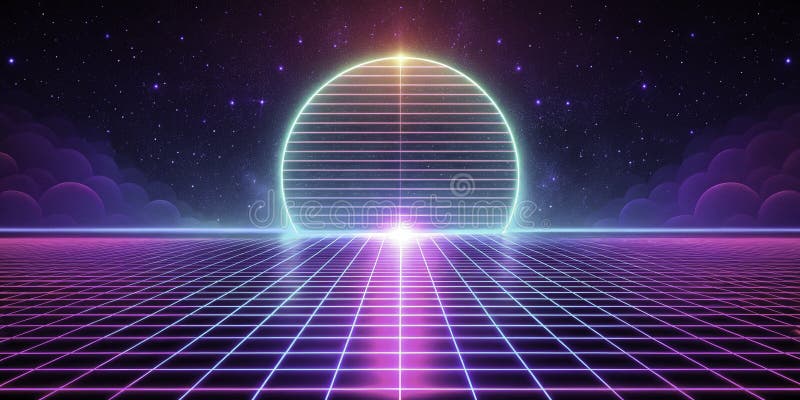 Synthwave Retro Futuristic Wallpaper a Glowing Gradient Double Exposure ...