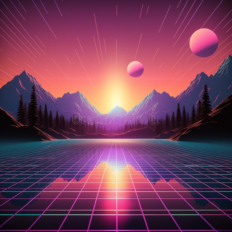 Synthwave and Retrowave Background Template. Waporwave Horizontal ...