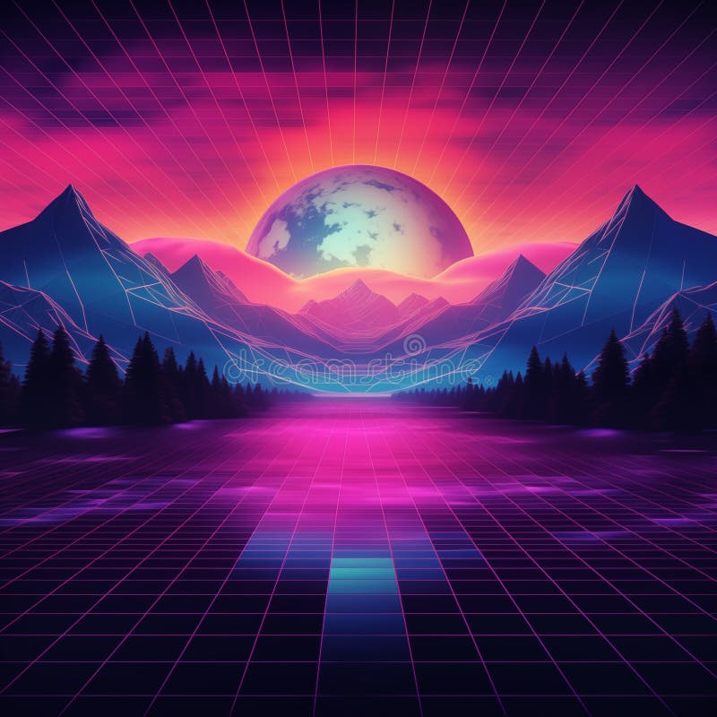 Retrowave Background. 80s Synthwave Backdrop. Retro Future Wireframe Landscape Stock Vector ...