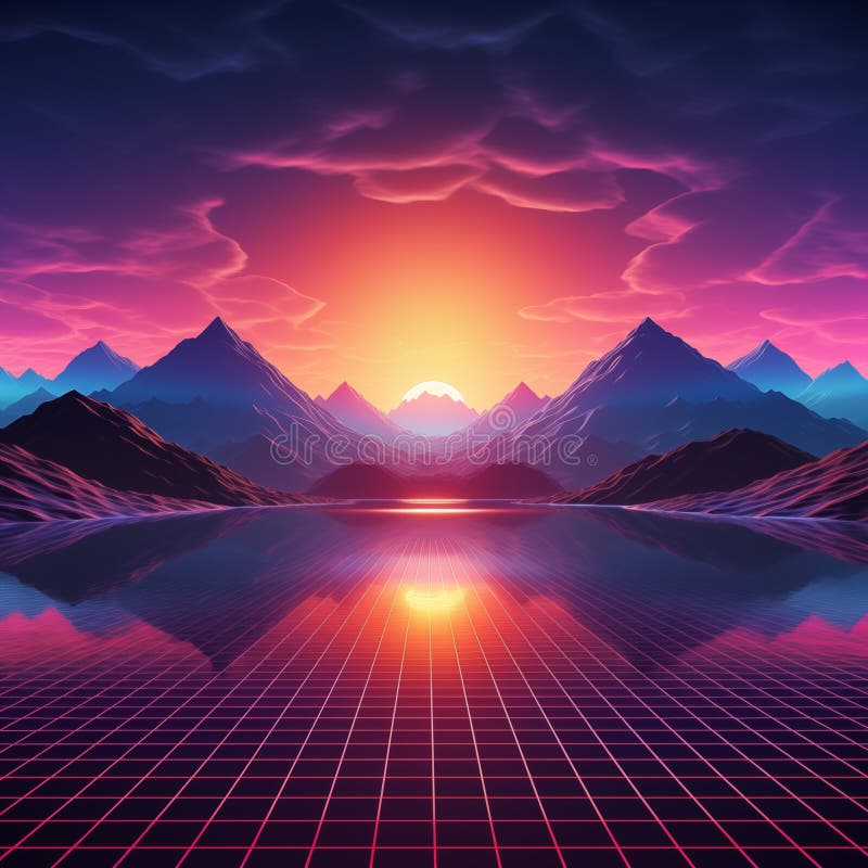 Synthwave and Retrowave Background Template. Waporwave Horizontal ...