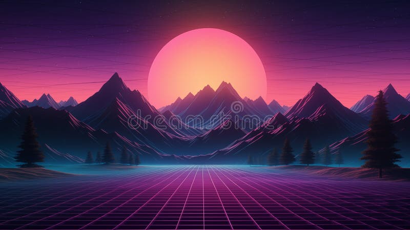 Synthwave and Retrowave Background Template. Waporwave Horizontal ...