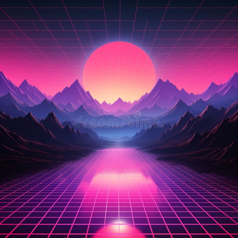 Synthwave and Retrowave Background Template. Waporwave Horizontal ...