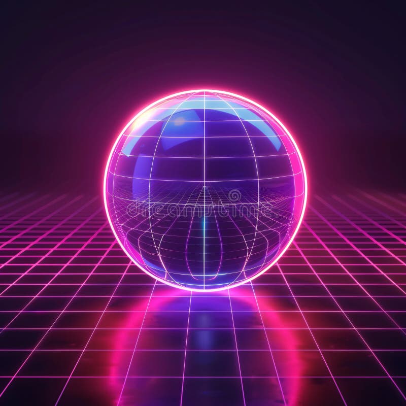Synthwave Retrowave Gradient Art, Neon Grid Over Glowing Orb, Retro ...