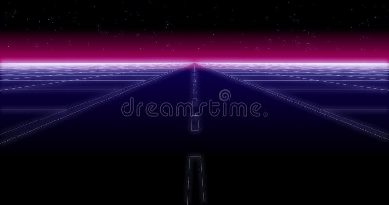 Synthwave Road and Stars Retro Background 3d Render Stock Illustration ...