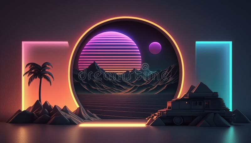 Synthwave 80s Retro Design. Detalied Retro Background Style 80s. AI ...