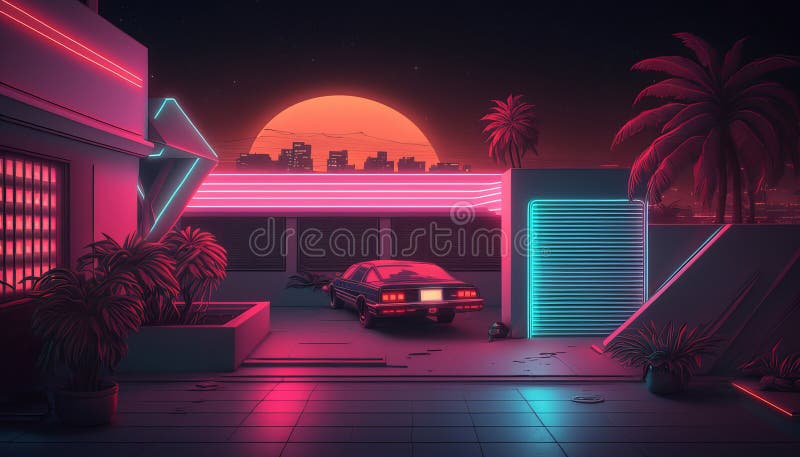 Synthwave 80s Retro Design. Detalied Retro Background Style 80s. AI ...