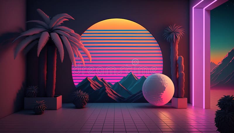Synthwave 80s Retro Design. Detalied Retro Background Style 80s. AI ...