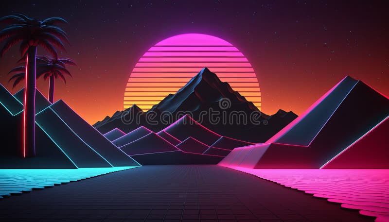 Synthwave 80s Retro Design. Detalied Retro Background Style 80s. AI ...