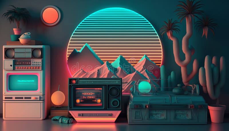 Synthwave 80s Retro Design. Detalied Retro Background Style 80s. AI ...