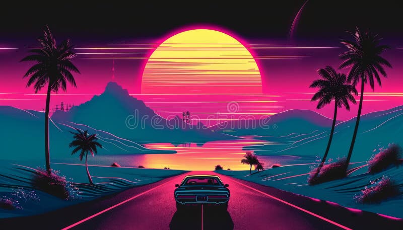 Synthwave Scenery Vectorized Sunset Moments Retro Design, Generative Ai ...