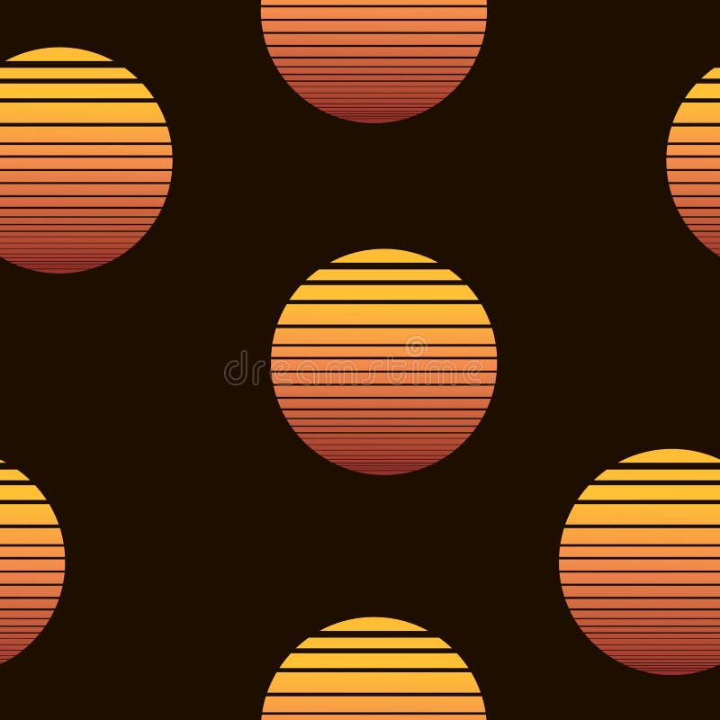 Synthwave Seamless Pattern with Suns in Orange Colors Stock Vector ...