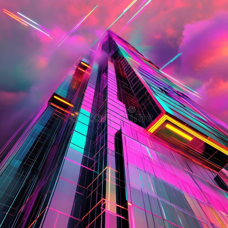Synthwave Skyscraper with a Dynamic Abstract Background Stock ...