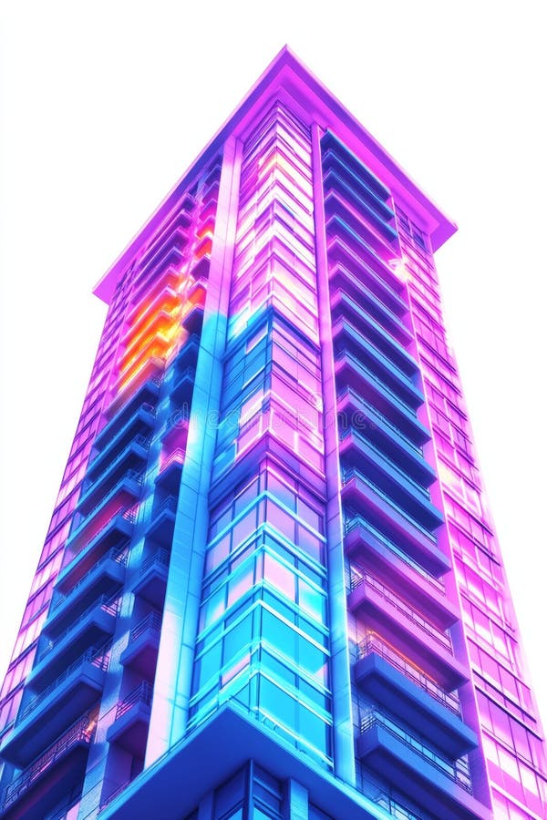 Synthwave Skyscraper Isolated Against a Clean White Background Stock ...