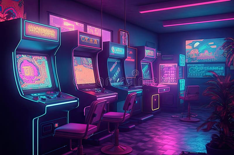Synthwave Slotmachine Video Game Room Ai Generate Stock Illustration ...
