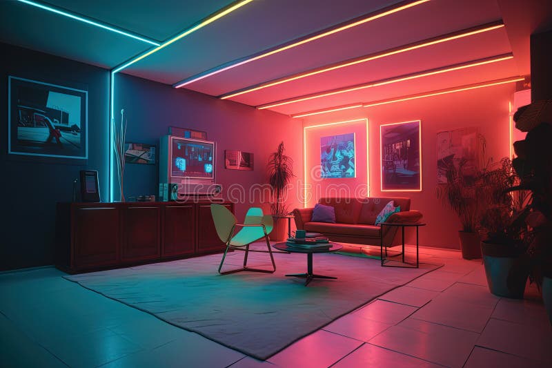 Dark Cyberpunk Living Room Interior Stock Photos - Free & Royalty-Free ...