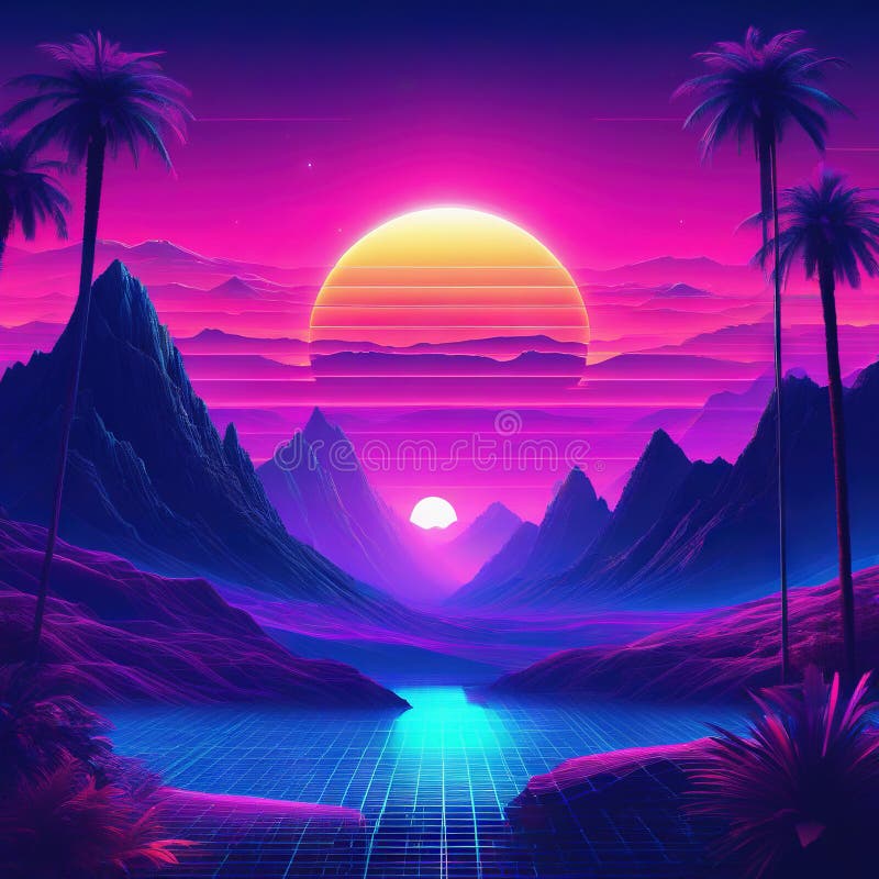 Vaporwave Mountain Stock Illustrations – 666 Vaporwave Mountain Stock ...