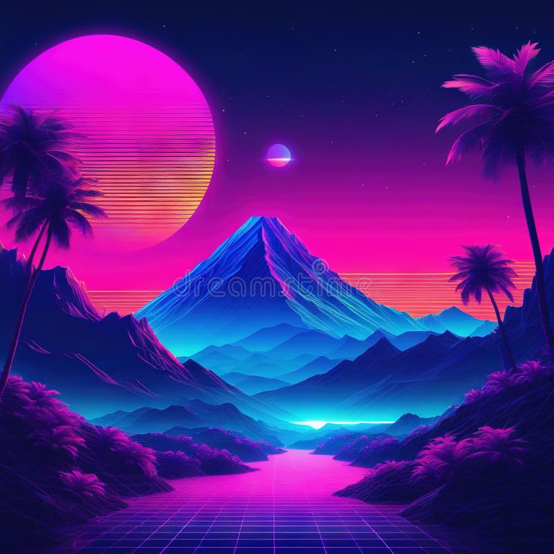 Vaporwave Mountain Stock Illustrations – 666 Vaporwave Mountain Stock ...