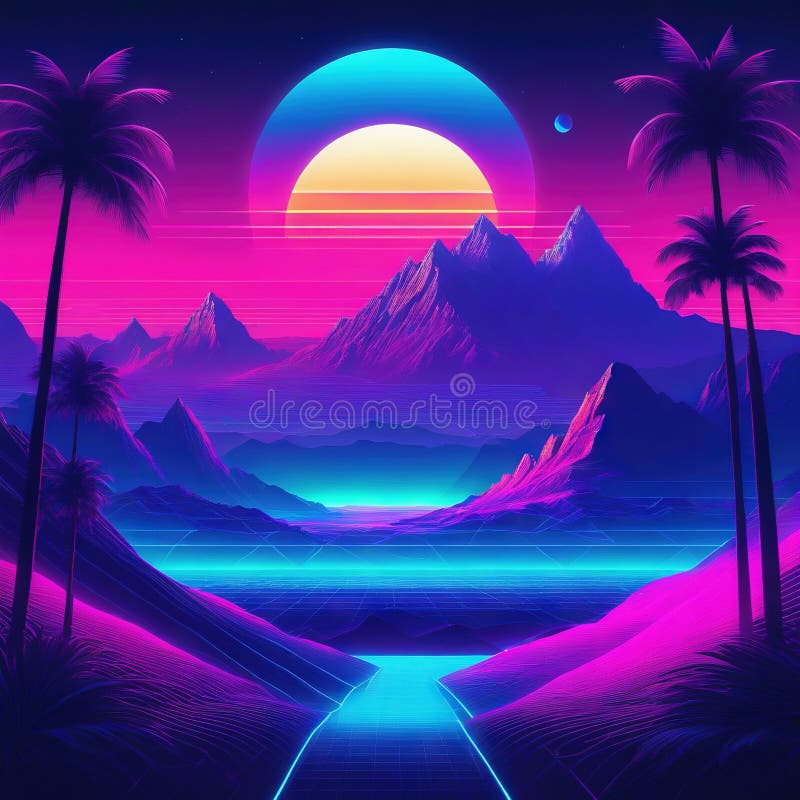 Vaporwave Mountain Stock Illustrations – 666 Vaporwave Mountain Stock ...