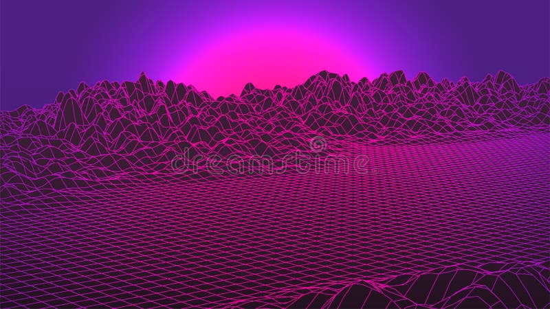 Synthwave Sunset Background. Starry Sky, Perspective Grid Stock Vector ...
